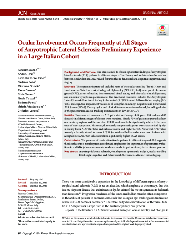 (PDF) Ocular Involvement Occurs Frequently at All Stages of Amyotrophic ...