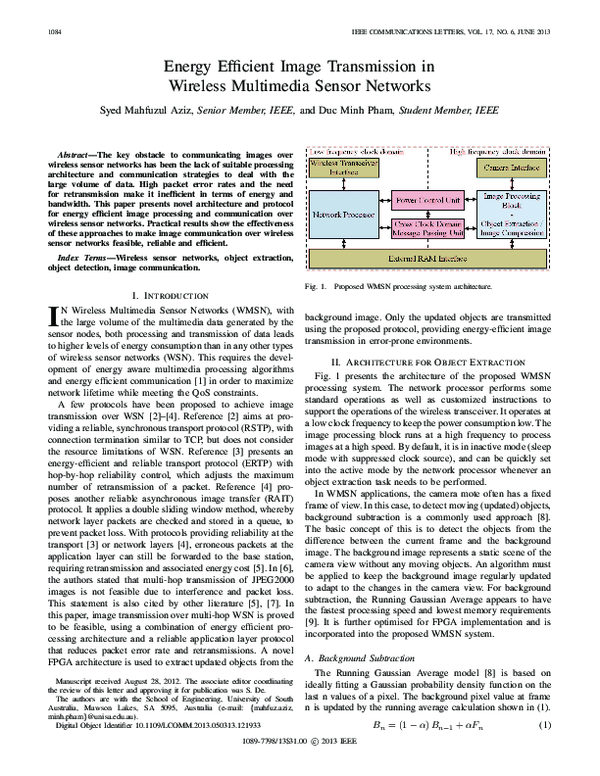 (PDF) Energy Efficient Image Transmission in Wireless Multimedia Sensor Networks