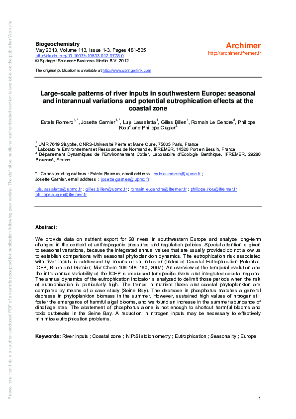 (PDF) Large-scale patterns of river inputs in southwestern Europe ...