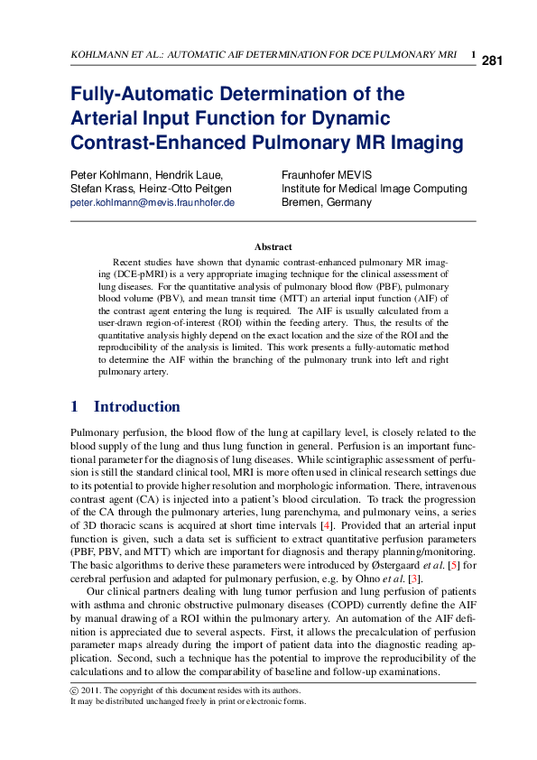 (PDF) Fully-Automatic Determination of the Arterial Input Function for Dynamic Contrast-Enhanced ...