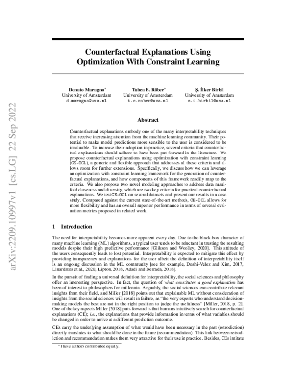 Pdf Counterfactual Explanations Using Optimization With Constraint