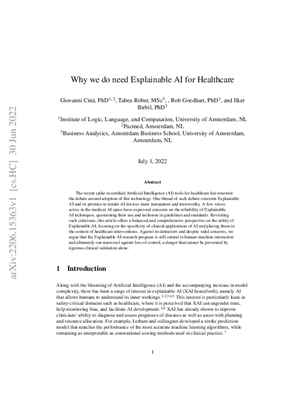 (PDF) Why we do need Explainable AI for Healthcare