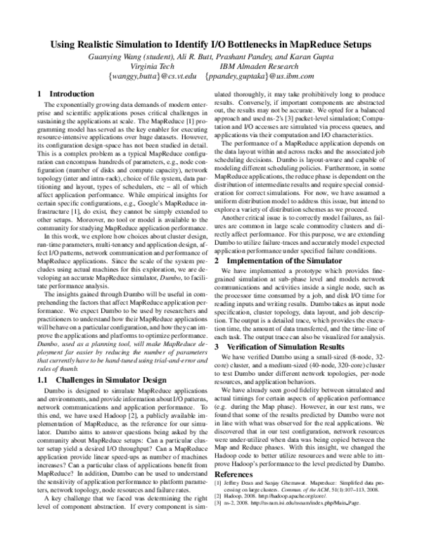 (PDF) Using Realistic Simulation to Identify I/O Bottlenecks in MapReduce Setups
