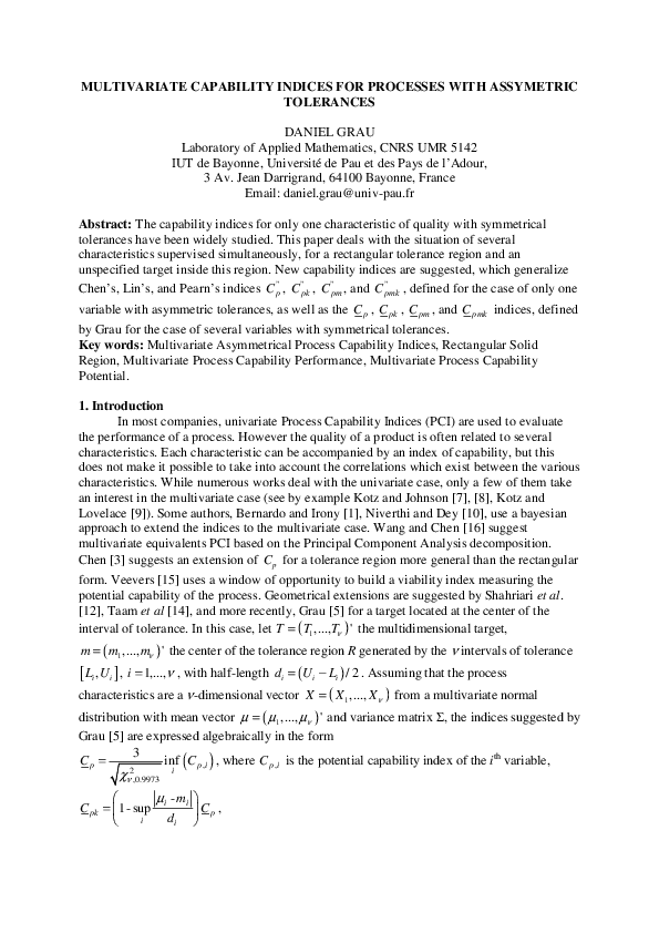 (PDF) Multivariate Capability Indices for Processes with Asymmetric Tolerances