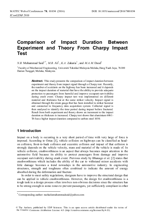 (PDF) Comparison of Impact Duration Between Experiment and Theory From ...