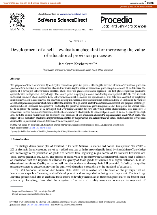 (PDF) Development of a Self – Evaluation Checklist for Increasing the ...