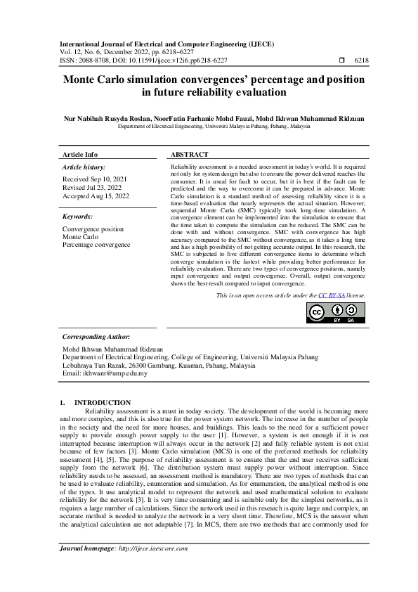 Pdf Monte Carlo Simulation Convergences Percentage And Position In Future Reliability Evaluation 