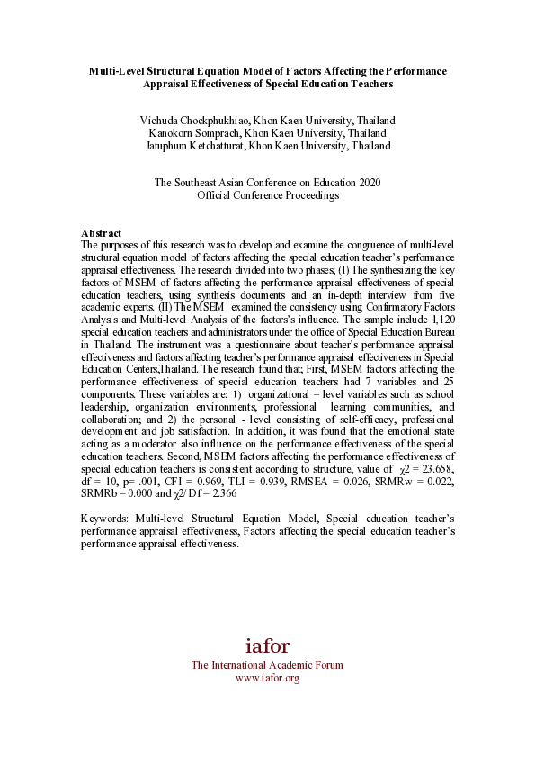 Pdf Multi Level Structural Equation Model Of Factors Affecting The Performance Appraisal