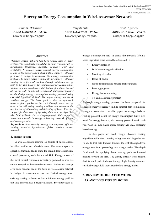 (PDF) Survey on Energy Consumption in Wireless sensor Network