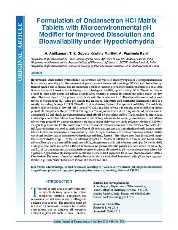 (PDF) Formulation of Ondansetron HCl Matrix Tablets with ...