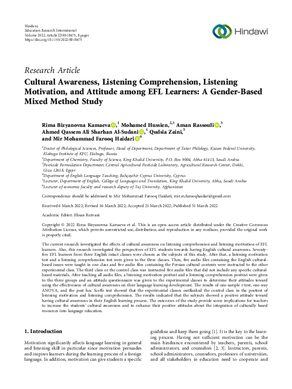 (PDF) Cultural Awareness, Listening Comprehension, Listening Motivation ...