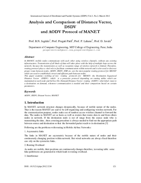 (PDF) Analysis and Comparison of Distance Vector,DSDV and AODV Protocol of MANET