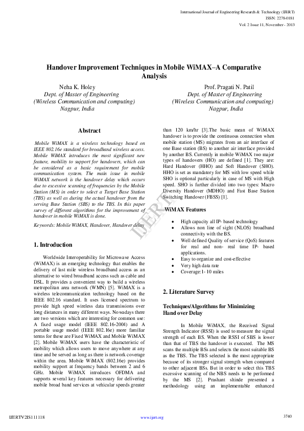 Pdf Handover Improvement Techniques In Mobile Wimax A Comparative Analysis