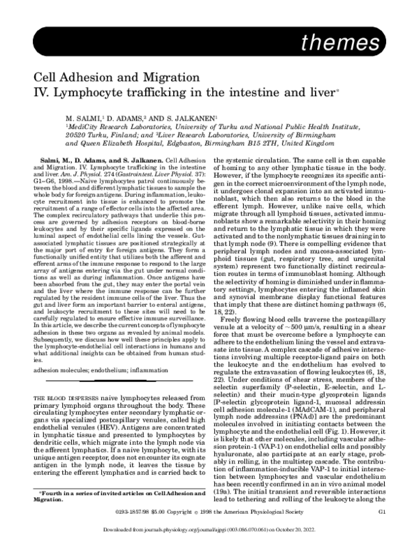 (PDF) IV. Lymphocyte trafficking in the intestine and liver