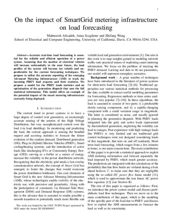 (PDF) On the impact of SmartGrid metering infrastructure on load forecasting