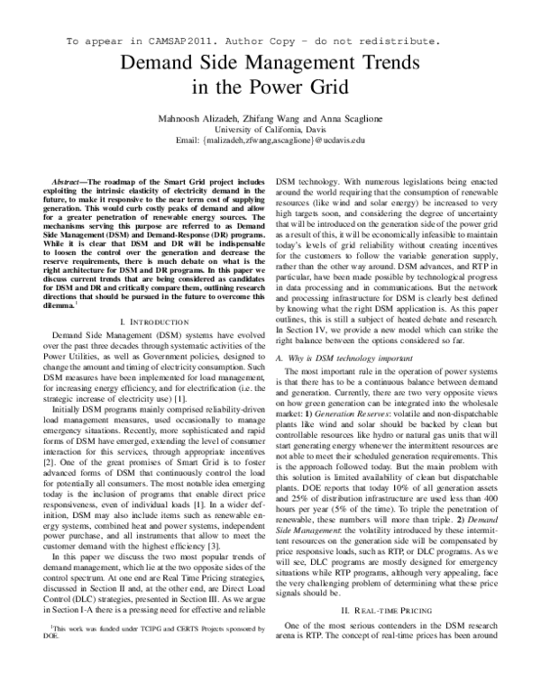 Pdf Demand Side Management Trends In The Power Grid