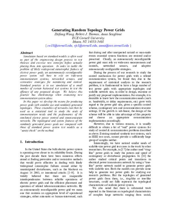 (PDF) Generating Random Topology Power Grids