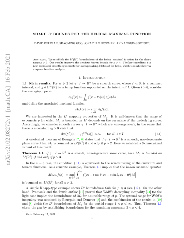 (PDF) Sharp $L^p$ bounds for the helical maximal function