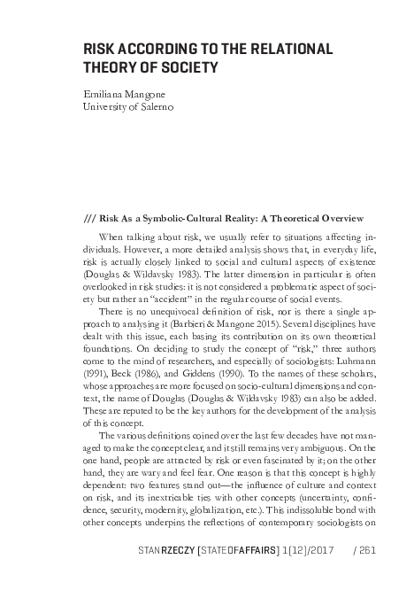 (PDF) Risk According to the Relational Theory of Society | Emiliana ...
