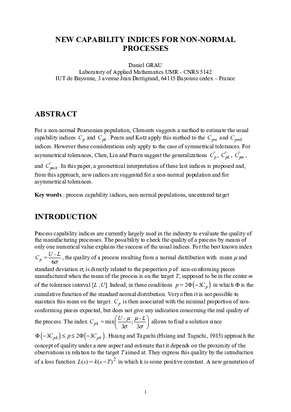 (PDF) New Capability Indices for Non Normal Processes