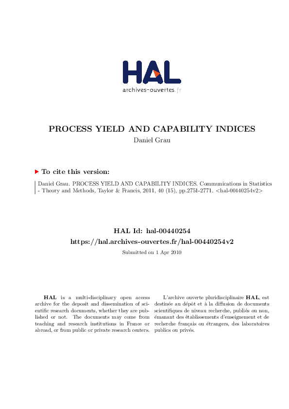 (PDF) Process Yield and Capability Indices