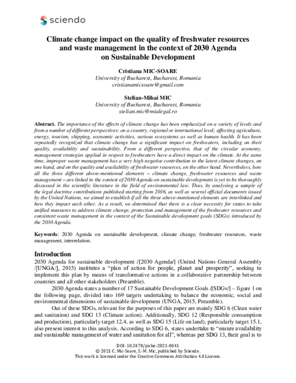 (PDF) Climate change impact on the quality of freshwater resources and ...