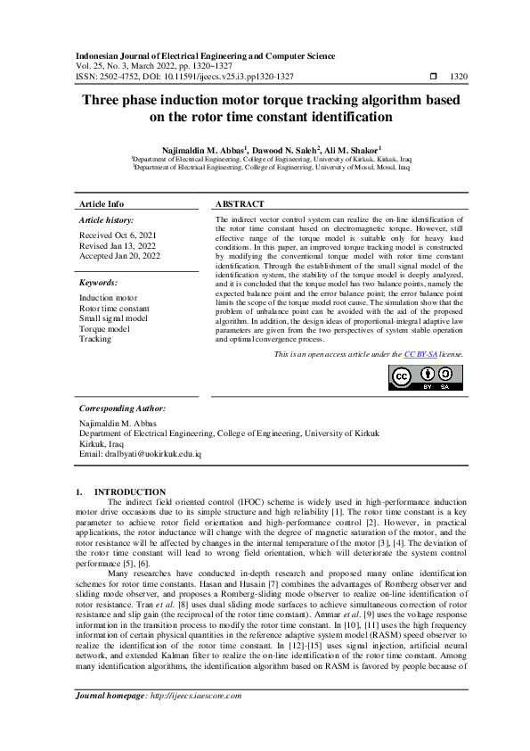 Pdf Three Phase Induction Motor Torque Tracking Algorithm Based On