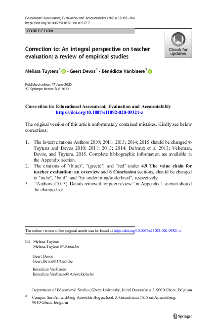 (PDF) Correction to: An integral perspective on teacher evaluation: a review of empirical studies
