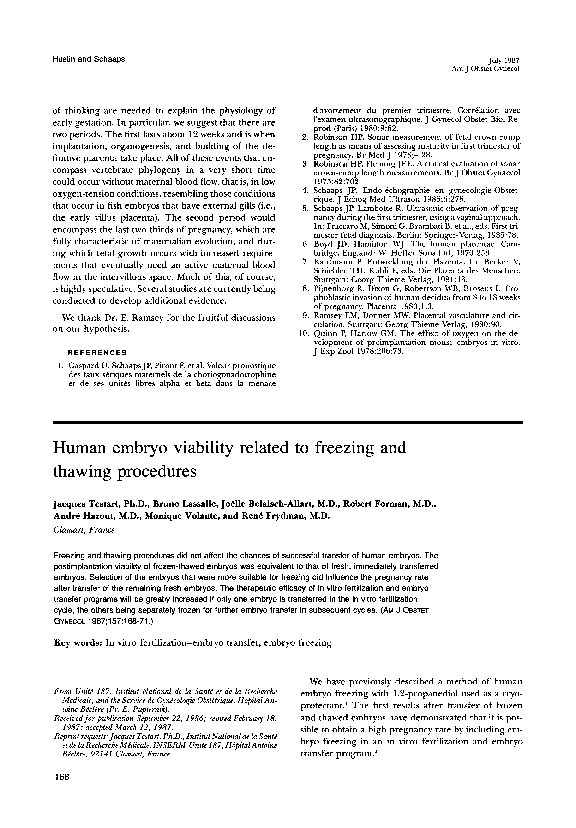 (PDF) Human embryo viability related to freezing and thawing procedures