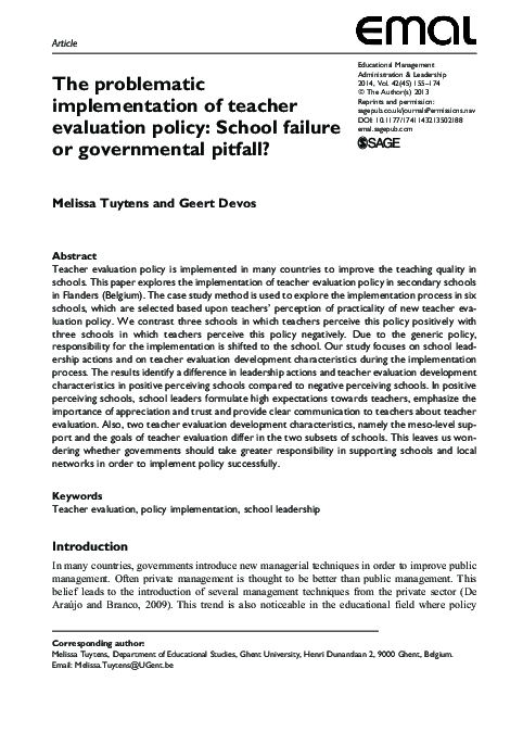 (PDF) The problematic implementation of teacher evaluation policy