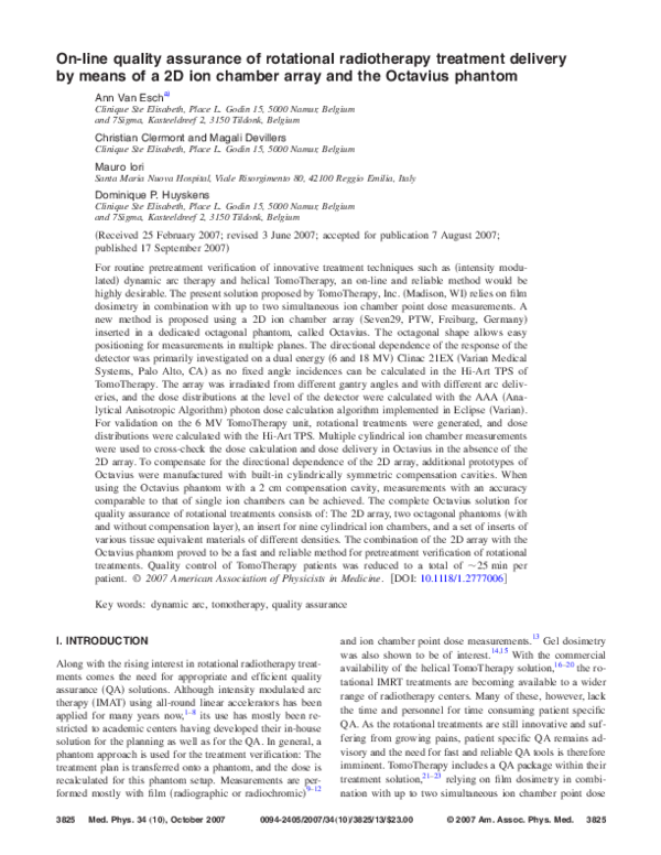 (PDF) On-line quality assurance of rotational radiotherapy treatment ...