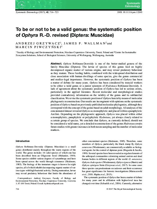 (PDF) To be or not to be a valid genus: the systematic position ...