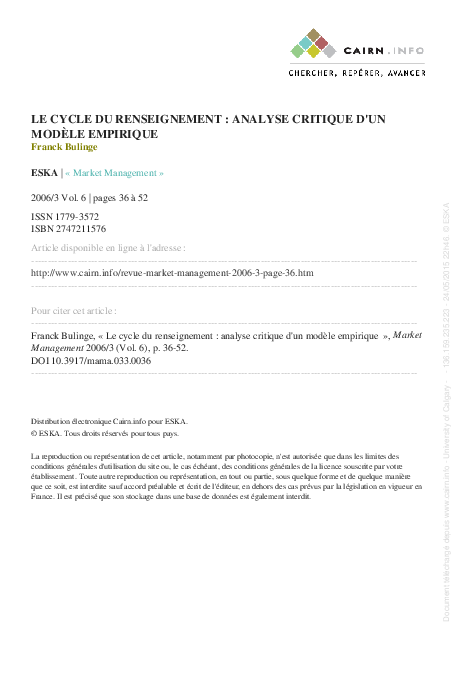 (PDF) Le cycle du renseignement : analyse critique d'un modèle empirique