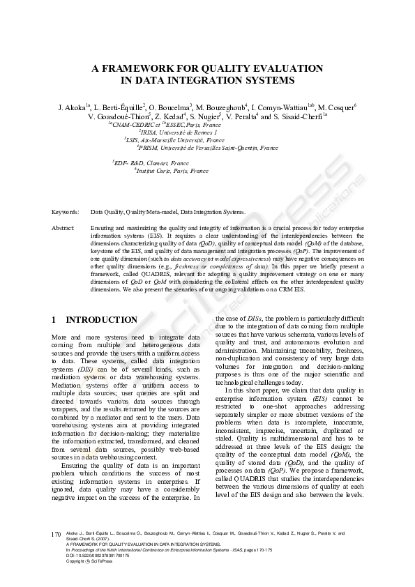 (PDF) A Framework for Quality Evaluation in Data Integration Systems
