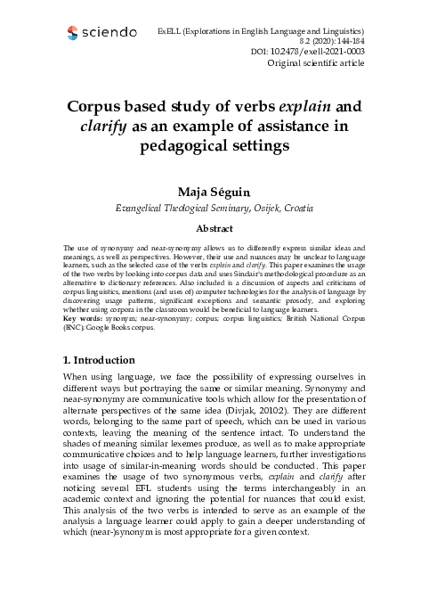 (PDF) Corpus based study of verbs explain and clarify as an example of ...