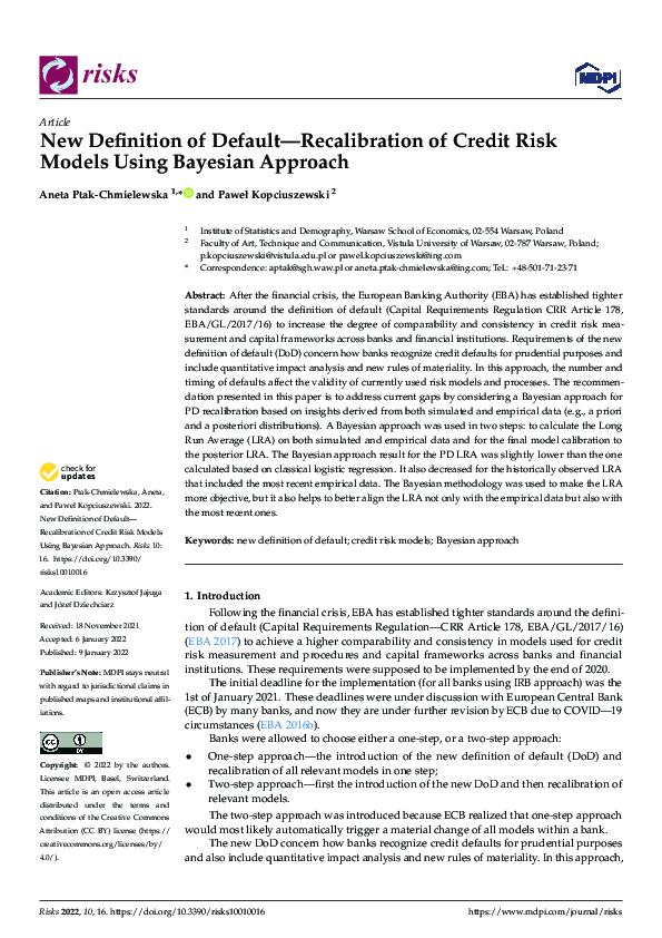 (PDF) New Definition of Default—Recalibration of Credit Risk Models ...