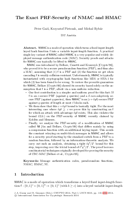 (PDF) The Exact PRF-Security of NMAC and HMAC