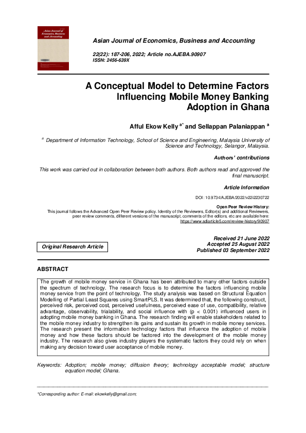 (PDF) A Conceptual Model to Determine Factors Influencing Mobile Money Banking Adoption in Ghana