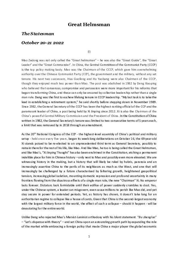 (PDF) China's New "Great Helmsman": Xi Jinping