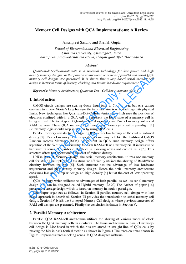 Pdf Memory Cell Designs With Qca Implementations A Review