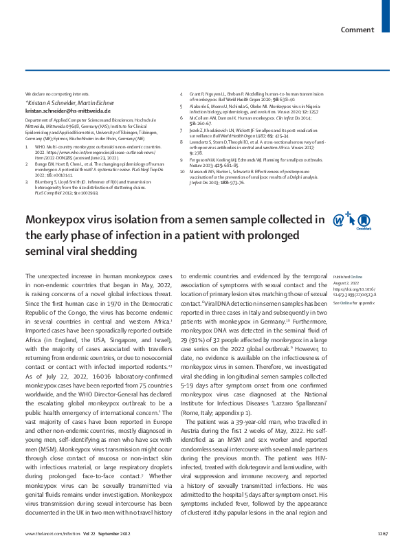 (PDF) Monkeypox virus isolation from a semen sample collected in the ...