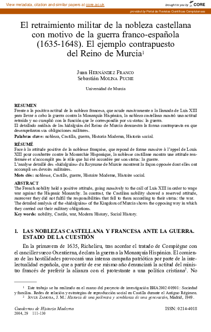 (PDF) El retraimiento militar de la nobleza castellana con motivo de la ...