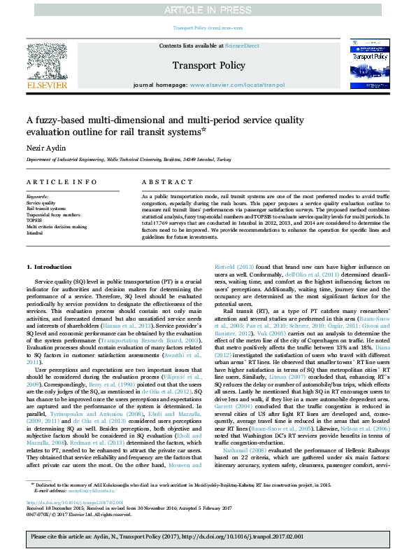 (PDF) A fuzzy-based multi-dimensional and multi-period service quality evaluation outline for ...