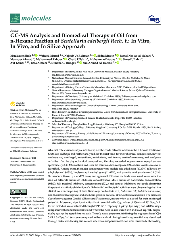 (PDF) GC-MS Analysis and Biomedical Therapy of Oil from n-Hexane Fraction of Scutellaria ...