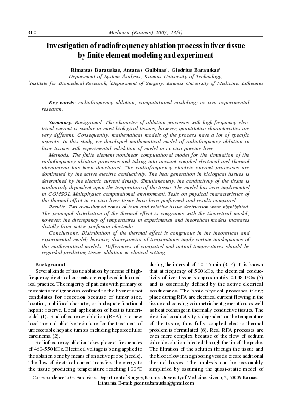 (PDF) Investigation of radiofrequency ablation process in liver tissue by finite element ...