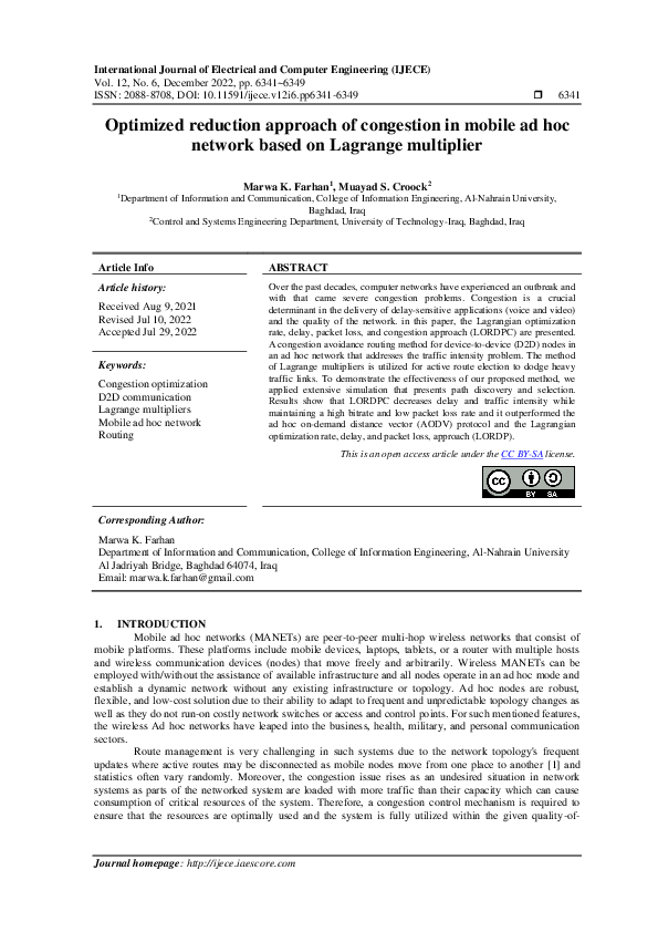 Pdf Optimized Reduction Approach Of Congestion In Mobile Ad Hoc