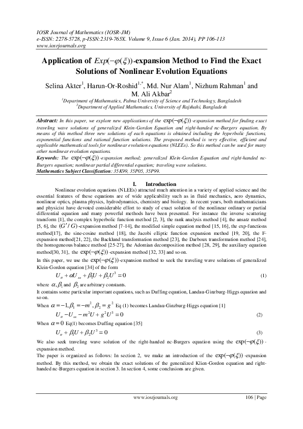 Pdf Application Of Exp Expansion Method To Find The Exact