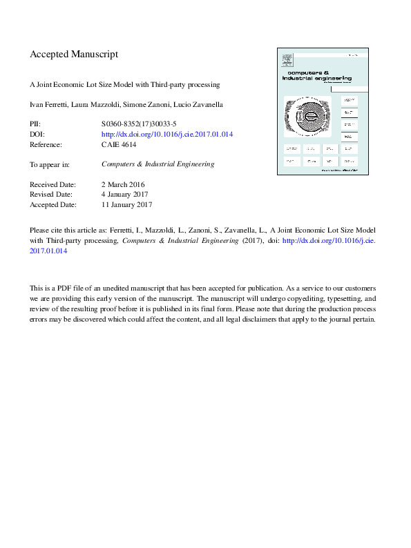(PDF) A joint economic lot size model with third-party processing