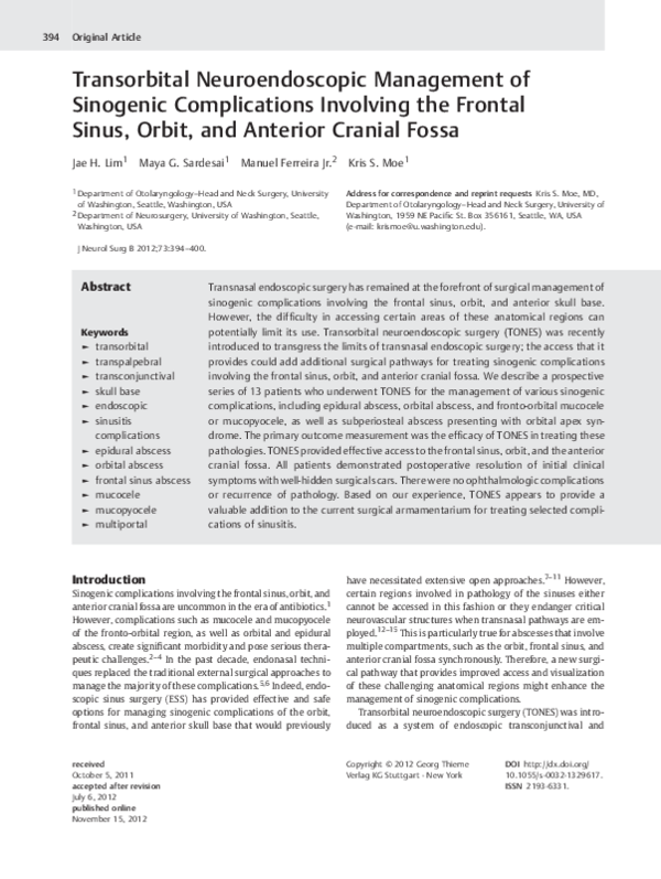 (PDF) Transorbital neuroendoscopic management of sinogenic complications involving the frontal ...