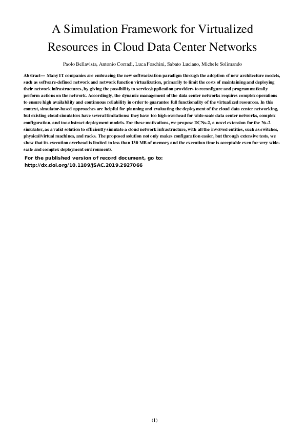 Pdf A Simulation Framework For Virtualized Resources In Cloud Data Center Networks